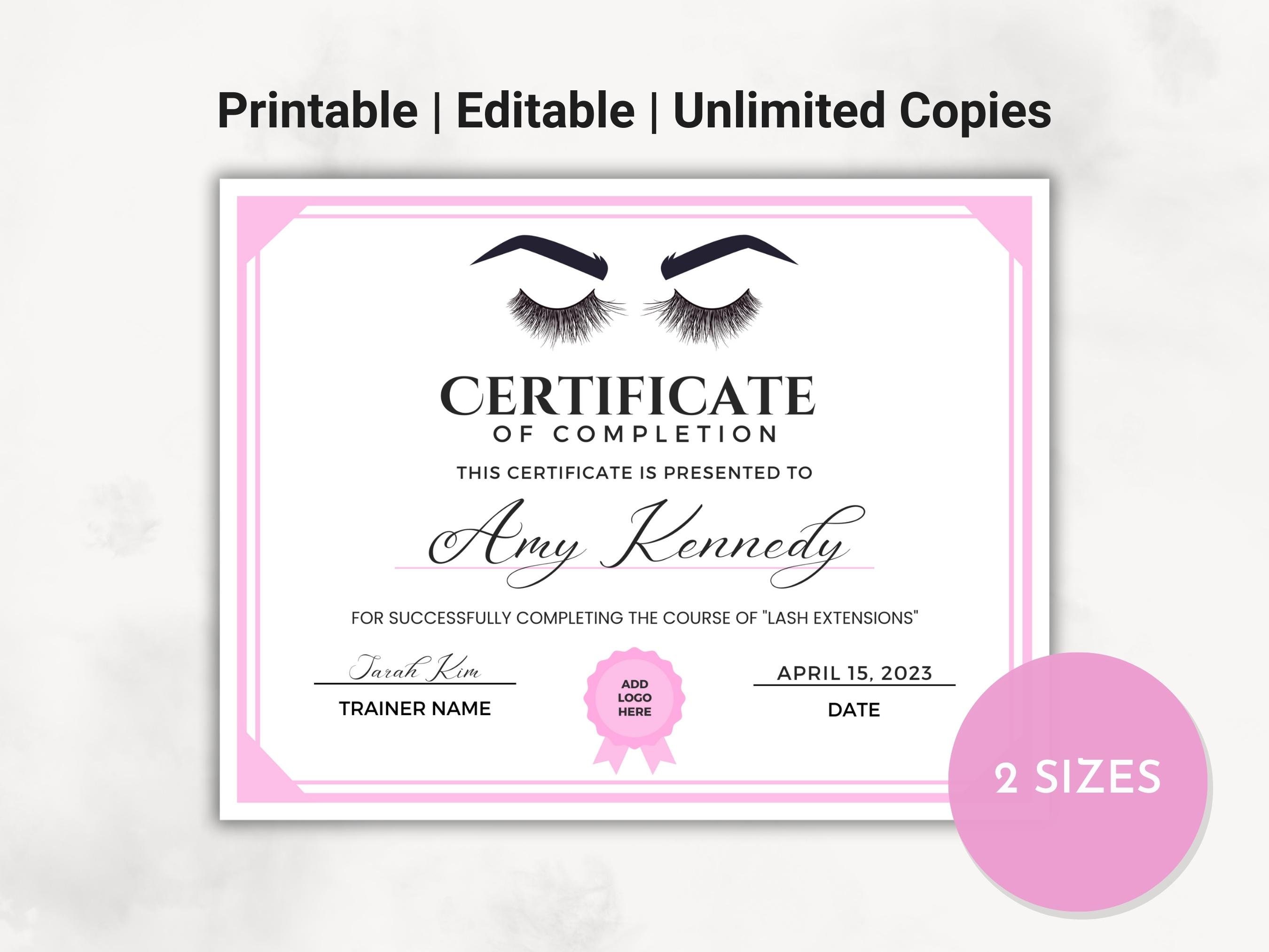 Lash Certificate of Completion Editable Template Printable - Etsy