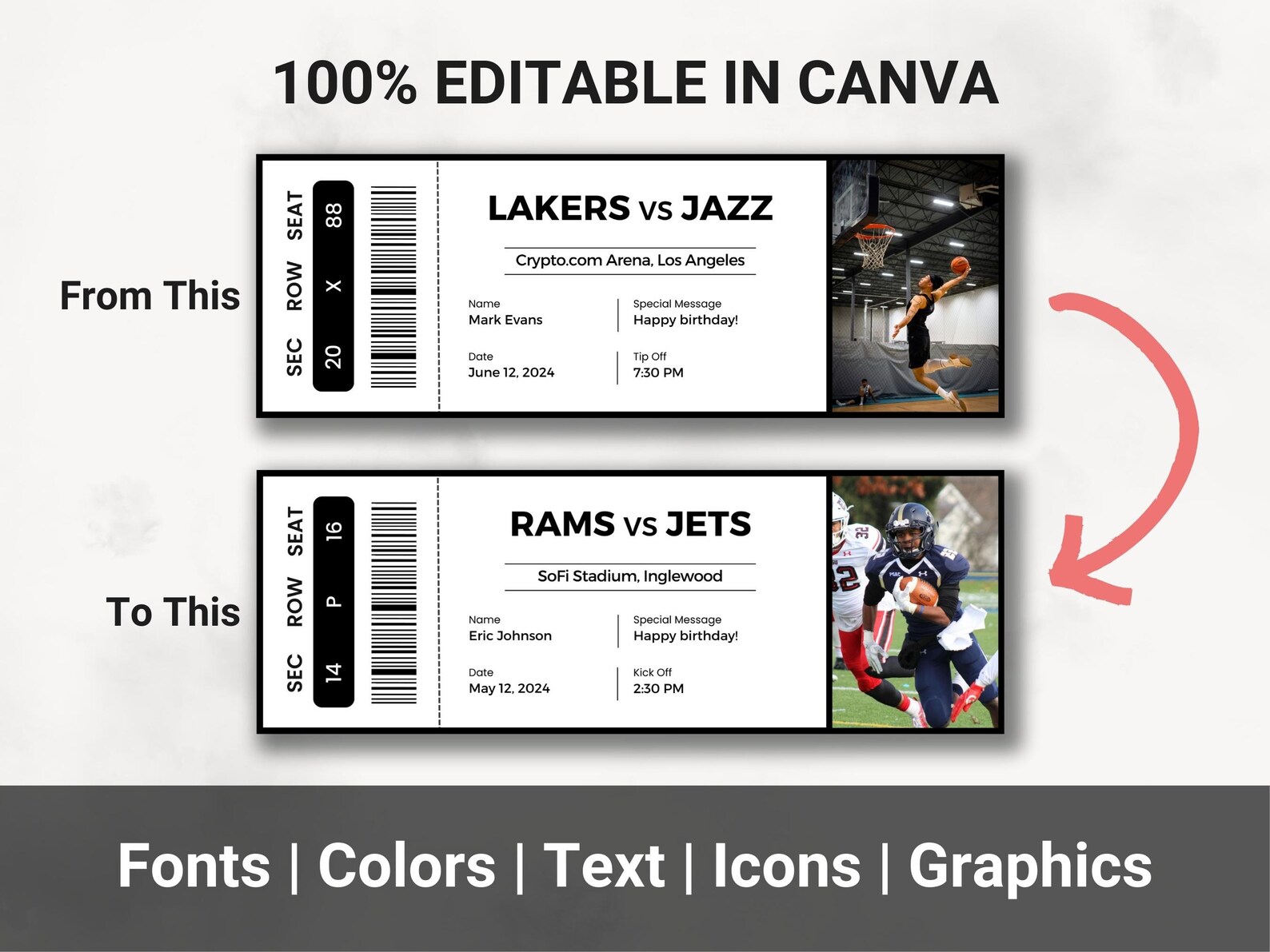 Editable Sports Ticket Template, DIY Sporting Ticket, Custom Sports ...