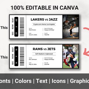 Editable Sports Ticket Template, DIY Sporting Ticket, Custom Sports ...