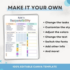 Editable Kids Chore Chart Planner, Reward Allowance Behavior ...