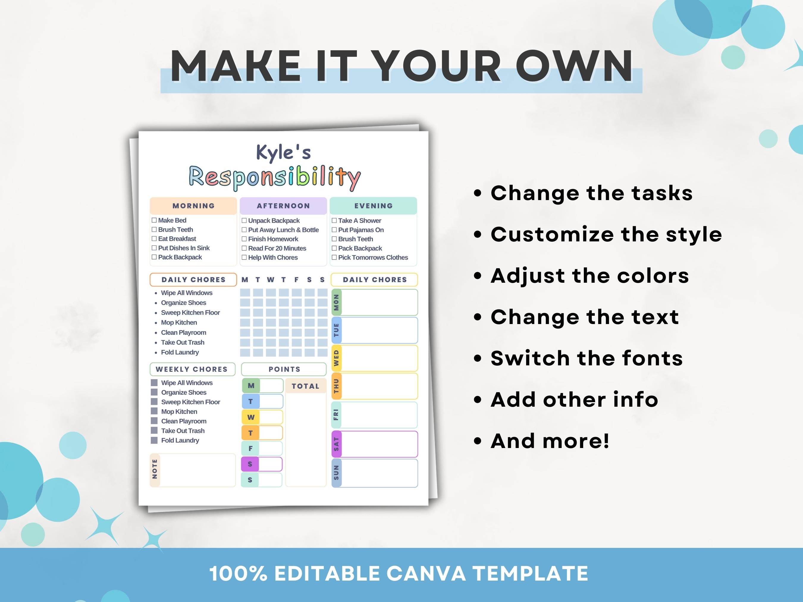 Editable Kids Chore Chart Bundle Reward Allowance Behavior - Etsy