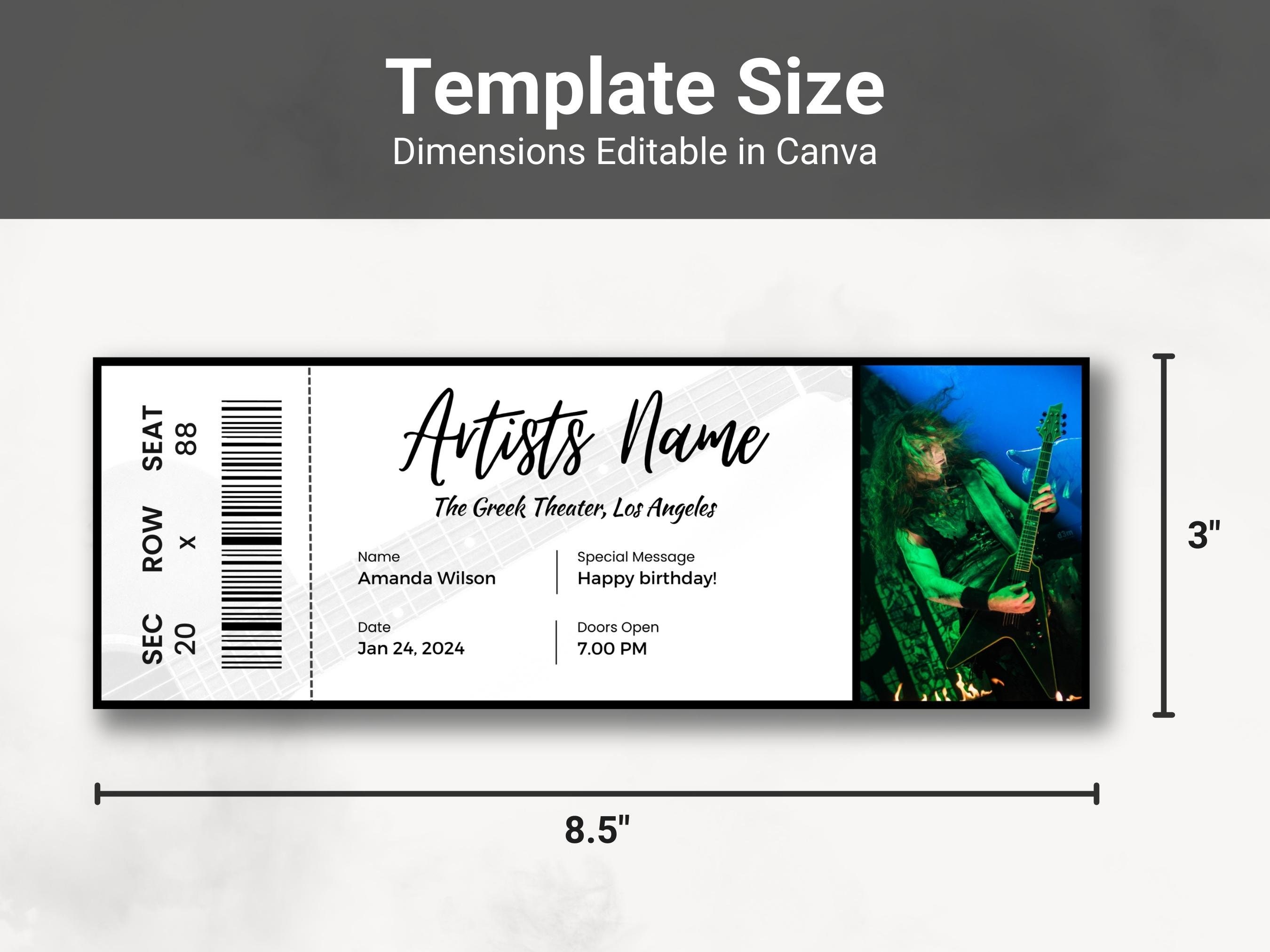 Editable Concert Ticket Template DIY Event Ticket Custom - Etsy