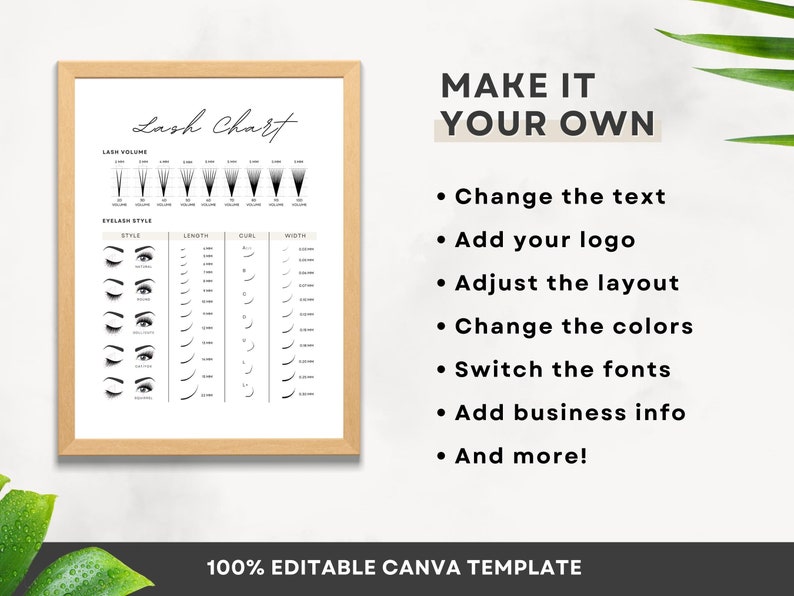 Digital Lash Chart Guide Printable Lash Poster Eyelash Etsy