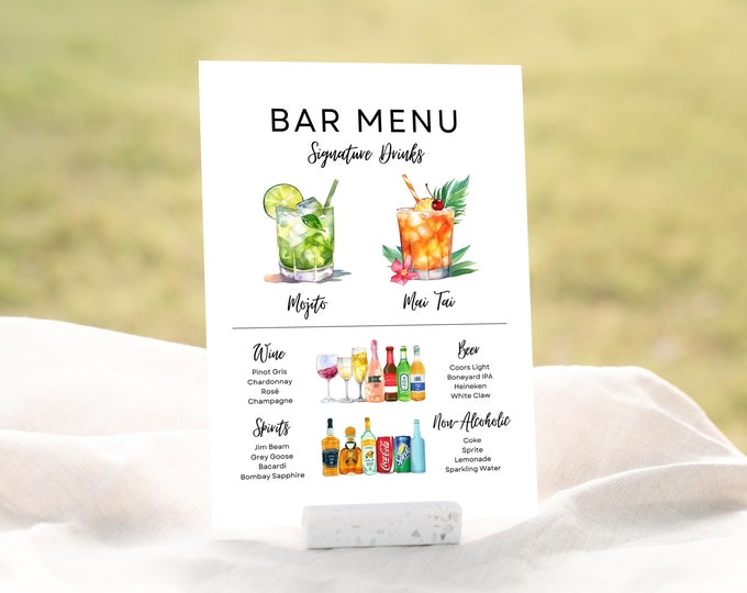 Bar Menu Template, Modern Editable Drink Menu Template, Minimalist ...