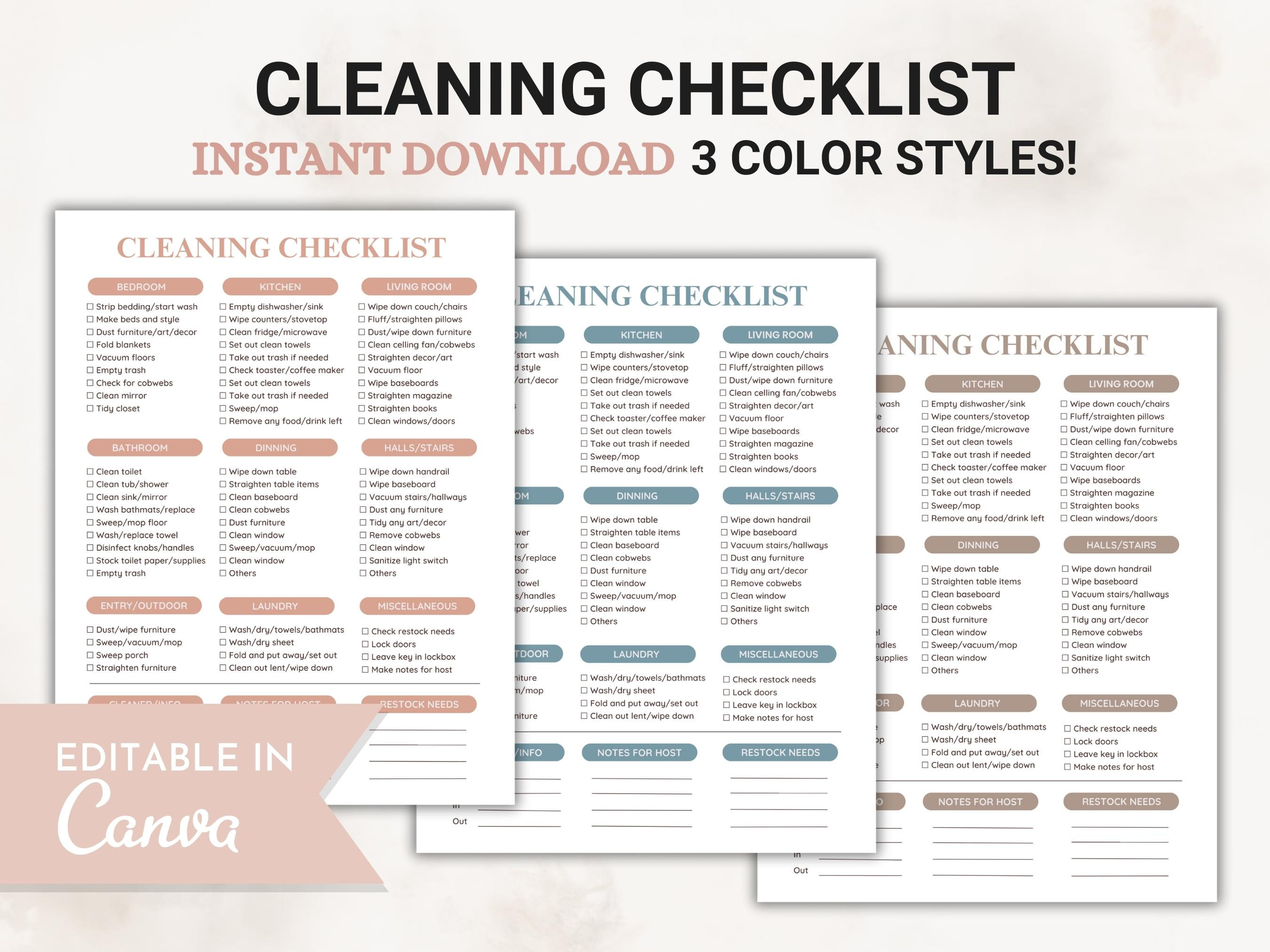 Editable Cleaning List, Cleaning Checklist Airbnb, Vacation Rental ...