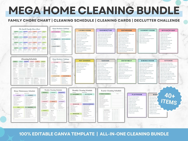 Cleaning Checklist Bundle Editable Household Cleaning - Etsy