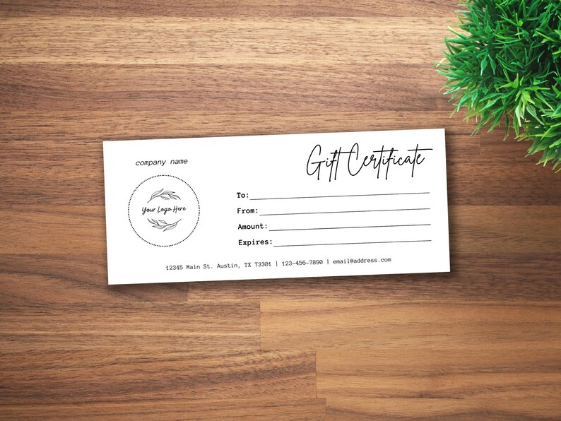 Editable Gift Certificate Template, Add Logo Gift Voucher, Minimal Gift ...