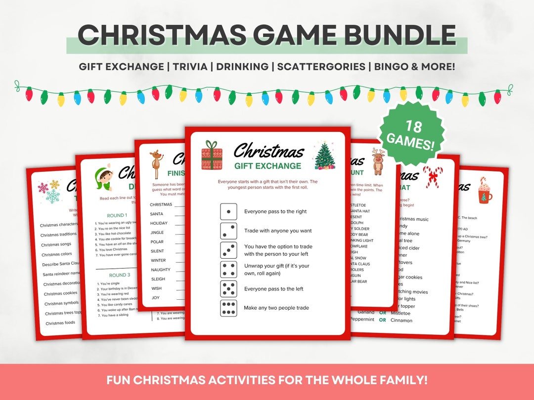 Christmas Game Bundle Printable, for Kids Family Holiday Games, Virtual ...