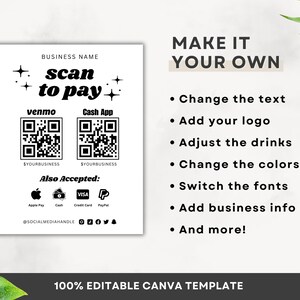 Printable Scan to Pay Sign, Price List Template, DIY QR Code Sign ...