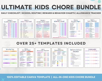 Editable Kids Chore Chart Bundle, Reward Allowance Behavior Consequence ...