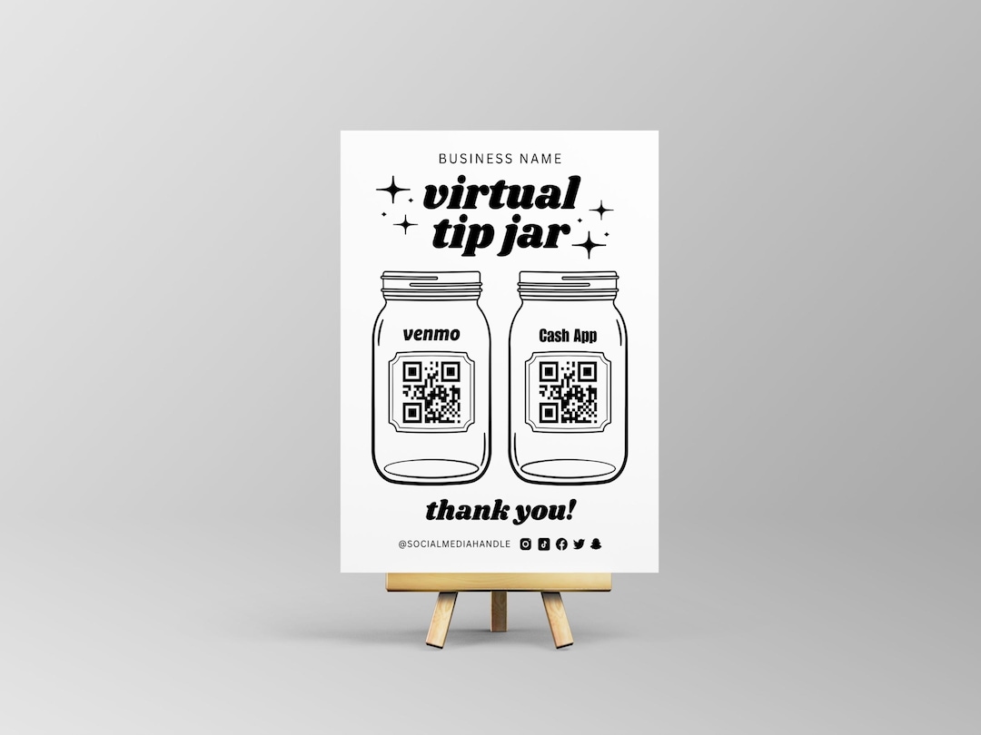 Printable Virtual Tip Jar Venmo Payment Sign, Cash App QR Code Sign ...