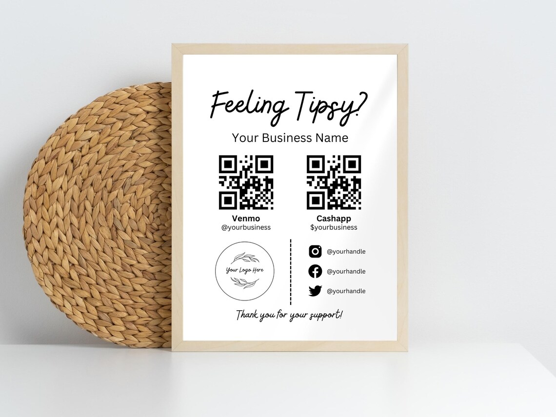 Printable Virtual Tip Jar, Venmo Payment Sign, Cashapp QR Code Sign ...