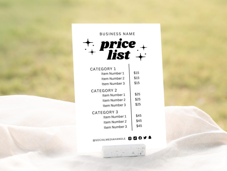 Printable Price List Small Business Payment Sign List - Etsy