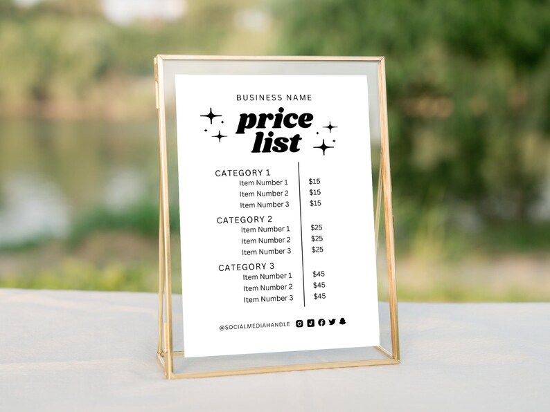 Printable Price List Small Business Payment Sign List - Etsy