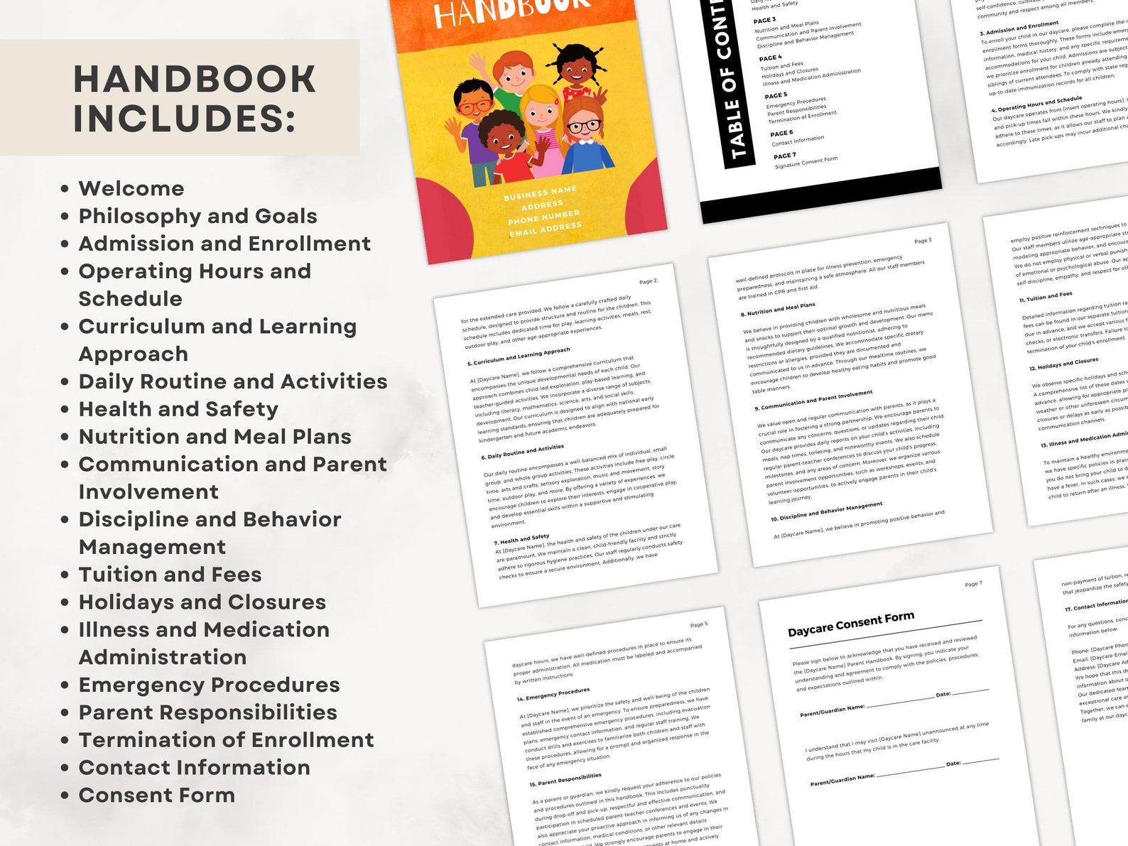 Daycare Handbook for Parents, Daycare Parent Handbook, Parent Handbook ...