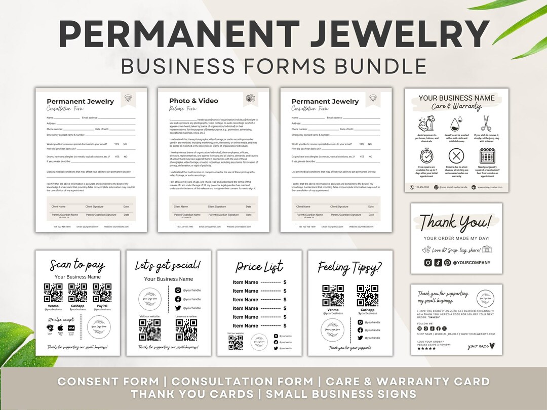 Permanent Jewelry Business Starter Kit, Permanent Jewelry Consent Form ...