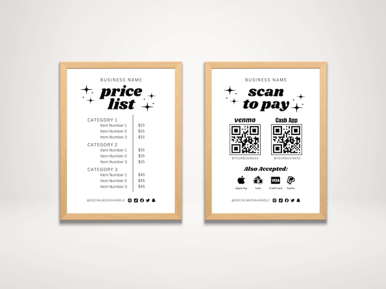 Printable Scan to Pay Sign, Price List Template, DIY QR Code Sign ...