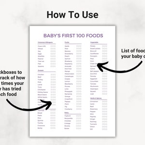 Baby Food Tracker Printable, Baby's First Food Checklist, Solids ...