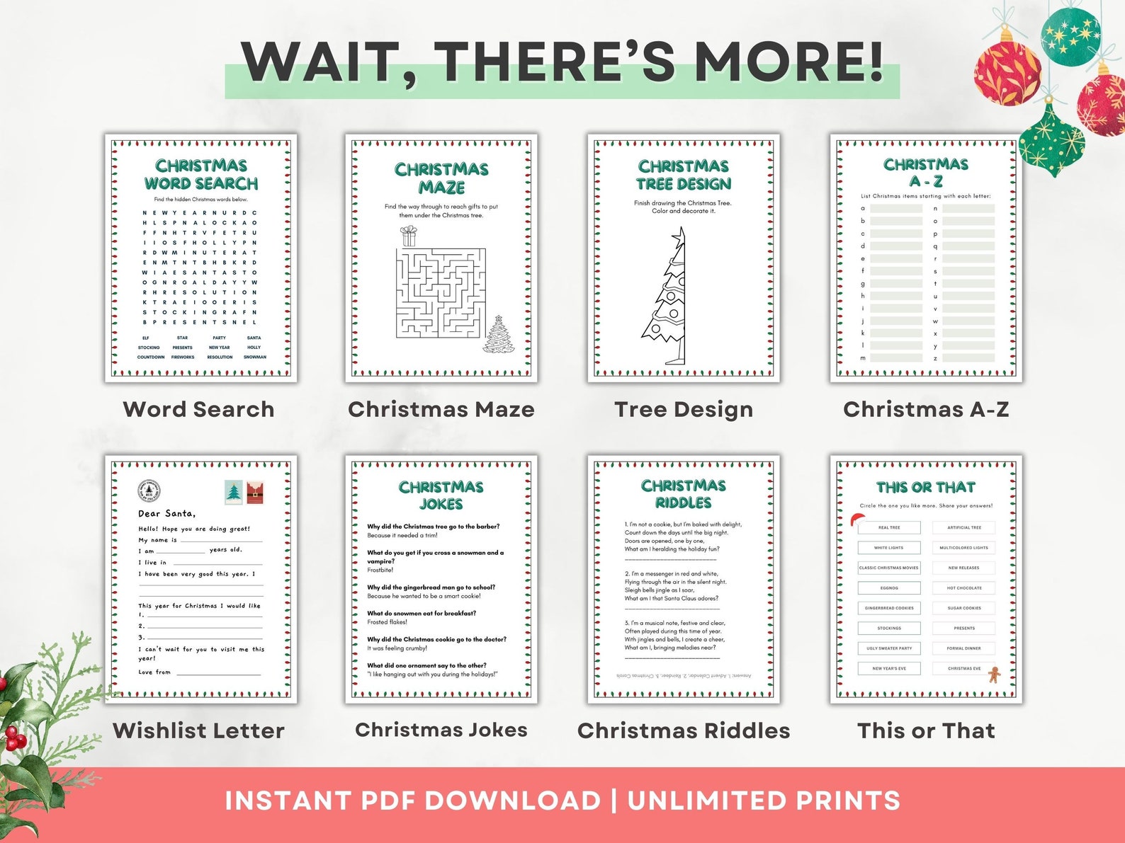 Printable Christmas Game Bundle for Kids Family Holiday - Etsy