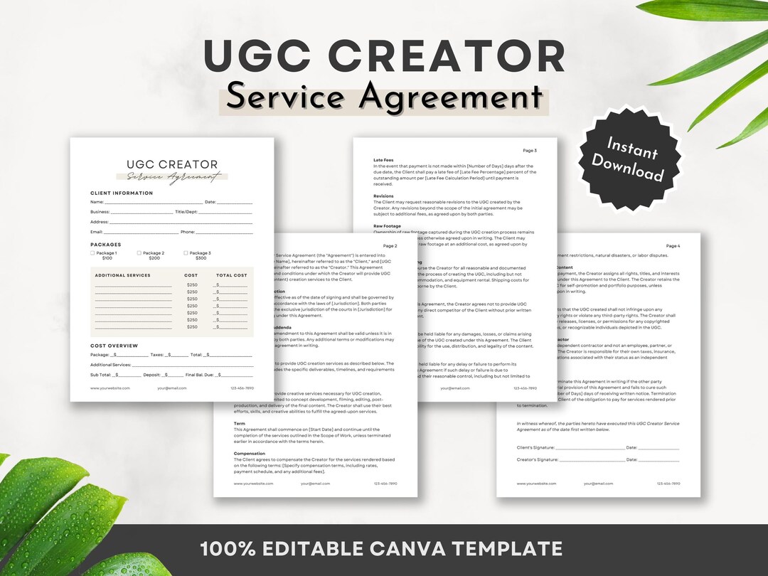 UGC Creator Contract Template, UGC Template, Professional UGC Contract ...