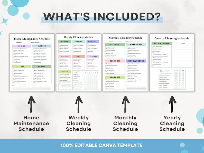 Cleaning Checklist Bundle, Editable Household Cleaning Schedule, Kids ...