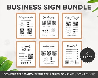 Editable Business Sign Template Bundle, Scan to Pay Sign, Social Media ...
