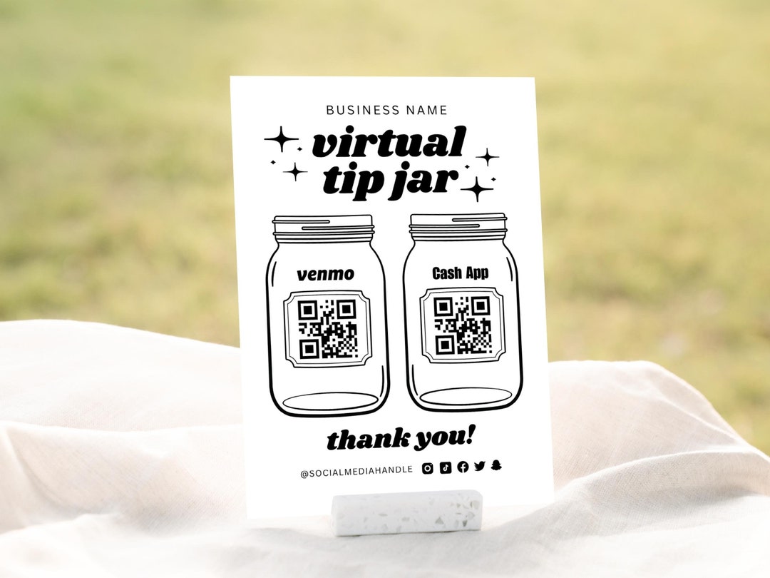 Printable Virtual Tip Jar Venmo Payment Sign, QR Code Sign Template, Editable Tips Accepted Sign ...