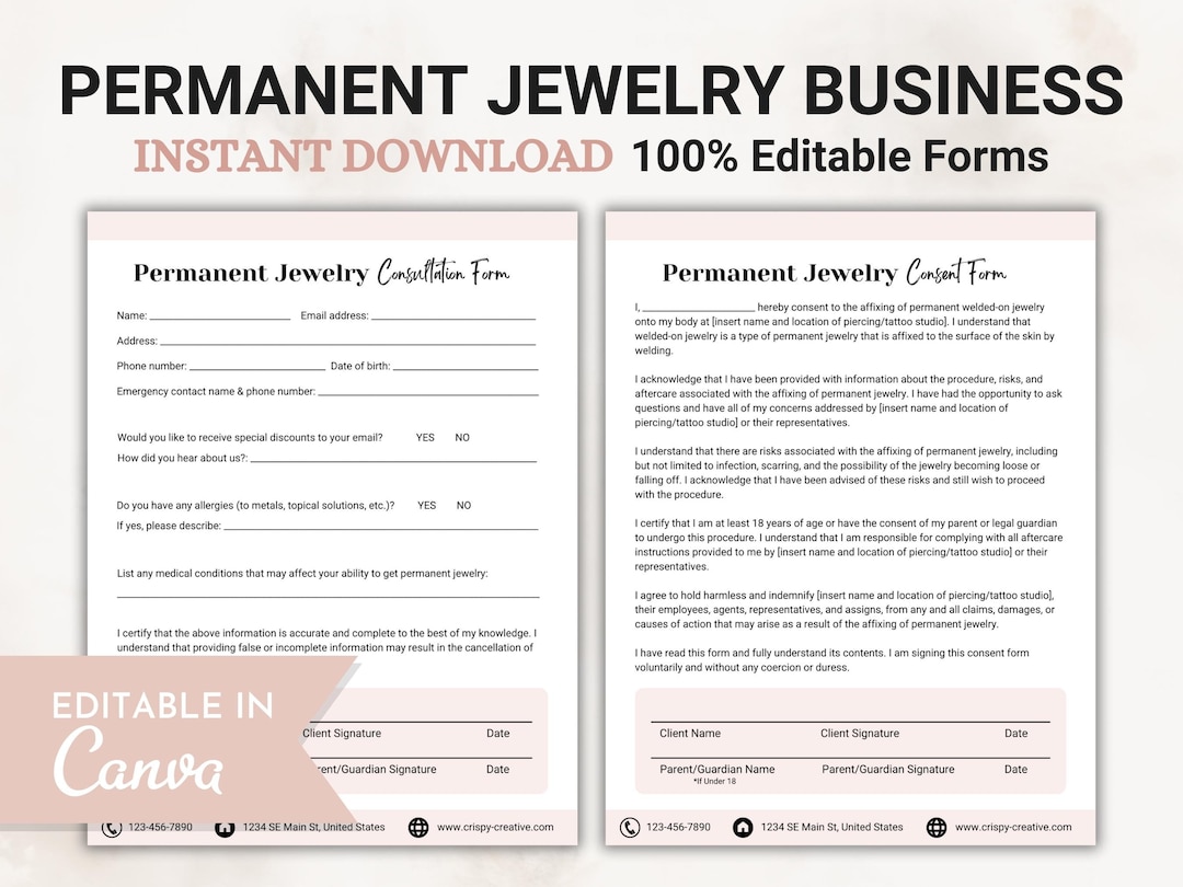 Permanent Jewelry Business Bundle, Permanent Jewelry Liability Waiver ...