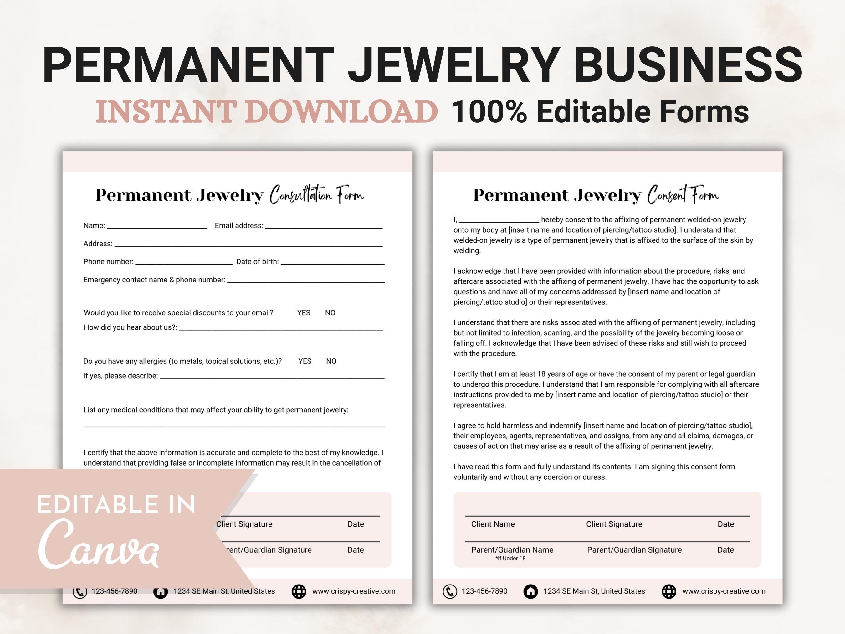 Permanent Jewelry Business Bundle, Permanent Jewelry Liability Waiver ...