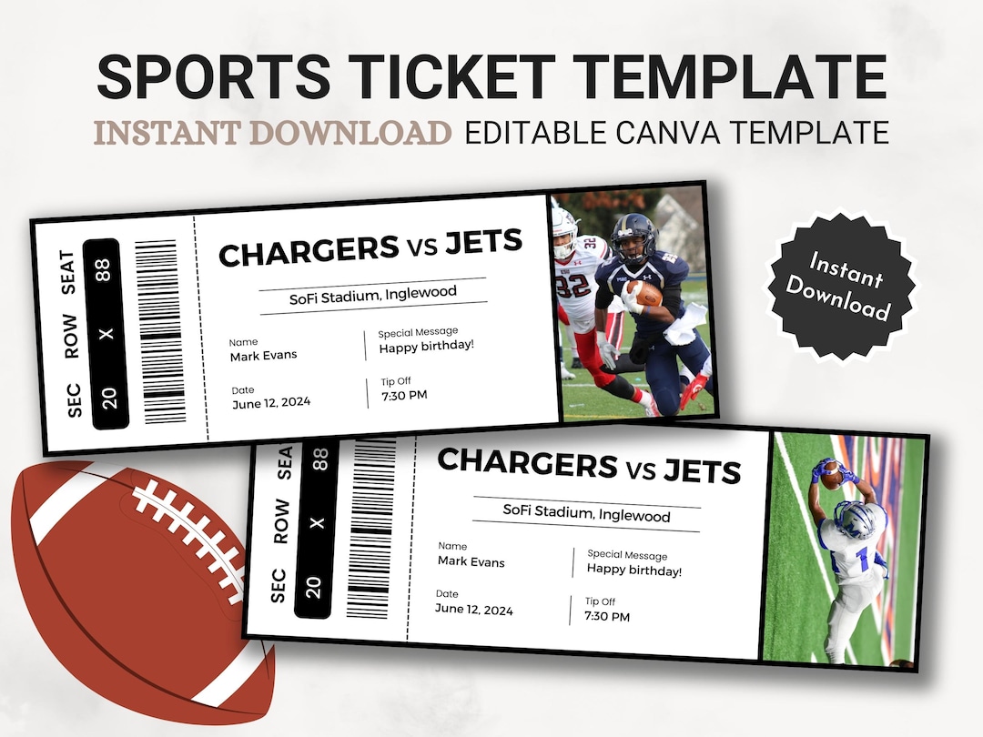 Editable Sports Ticket Template, DIY Sporting Ticket, Custom Sports ...
