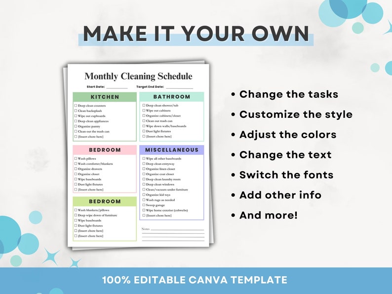 Cleaning Checklist Bundle, Editable Kids Chore Chart, Household ...