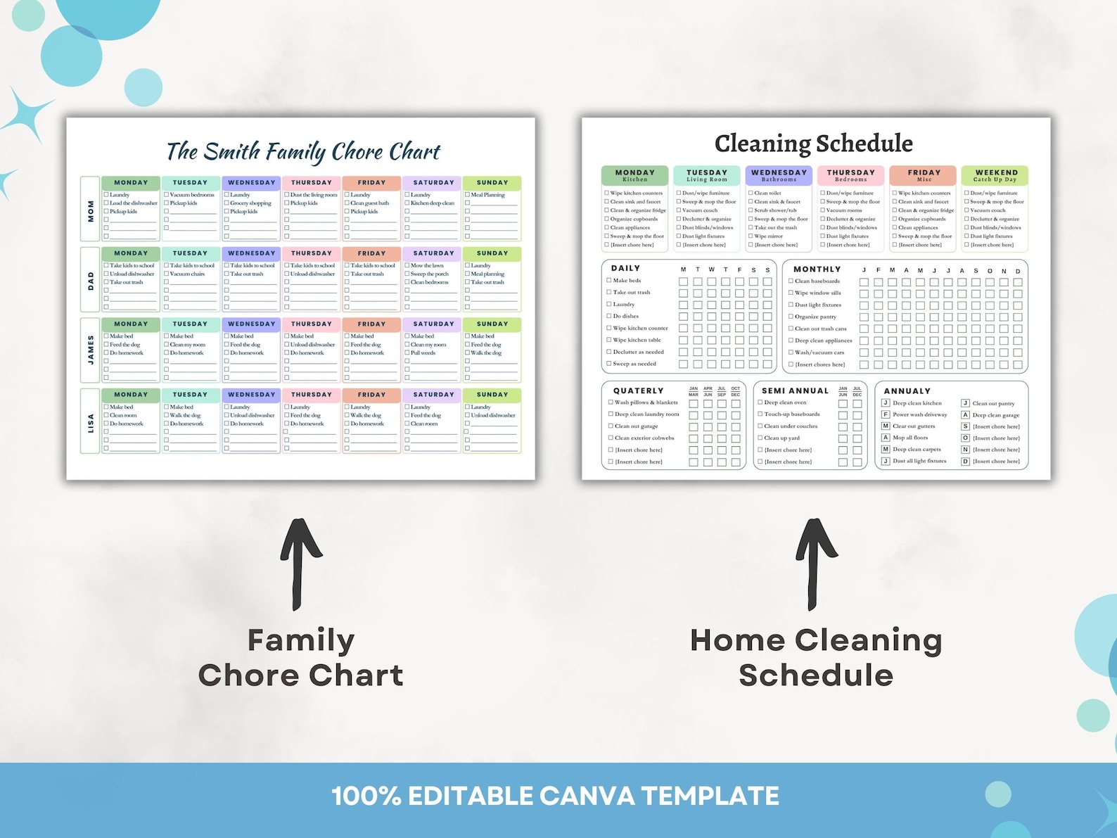 Cleaning Checklist Bundle, Editable Kids Chore Chart, Household ...