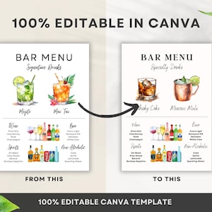 Bar Menu Template, Modern Editable Drink Menu Template, Signature ...