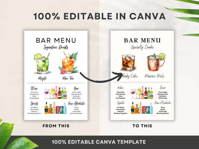 Bar Menu Template Modern Editable Drink Menu Template - Etsy
