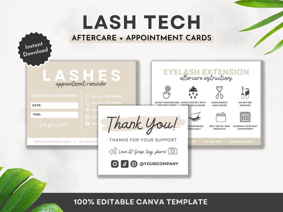 Lash Aftercare Card Template, Lash Business Card, Editable Lash ...