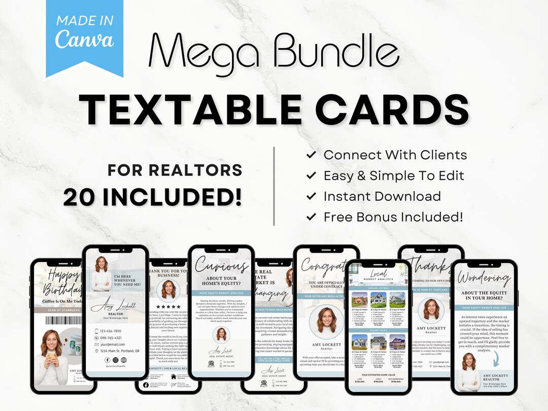 Digital Realtor Business Card Bundle, Textable Real Estate Marketing Cards, Open House ...