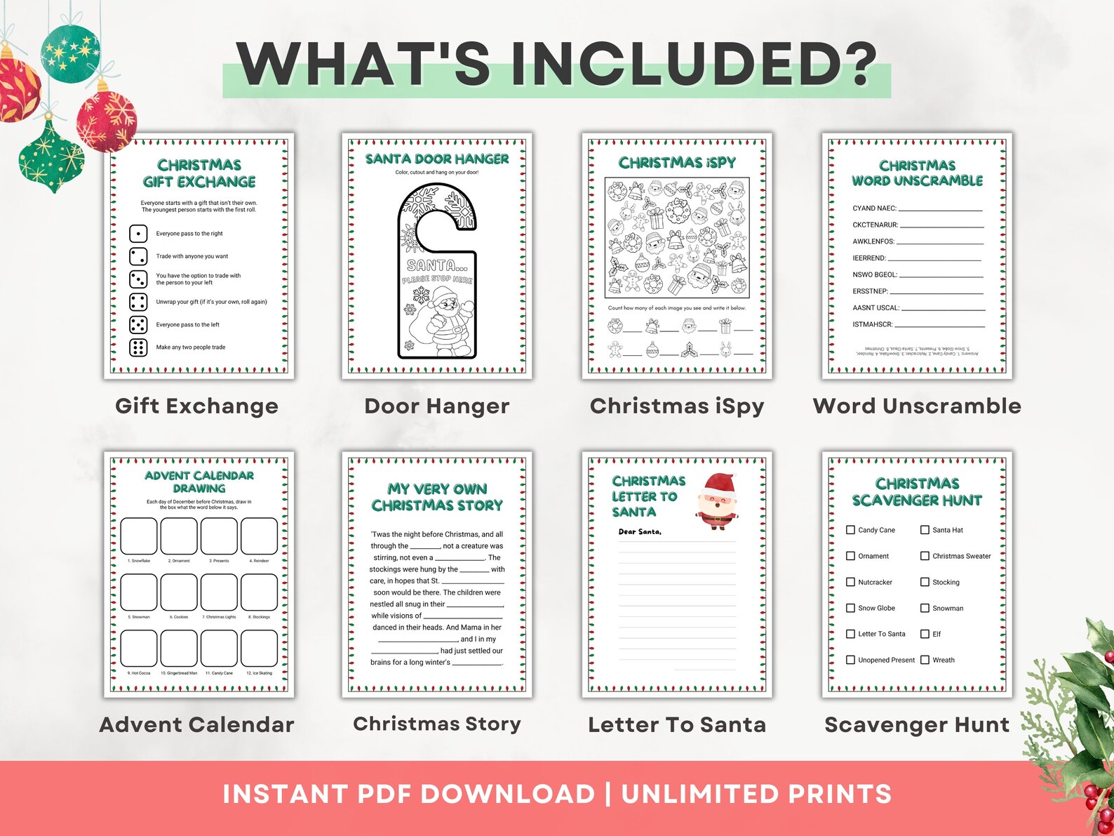 Printable Christmas Game Bundle, for Kids Family Holiday Games, Virtual ...