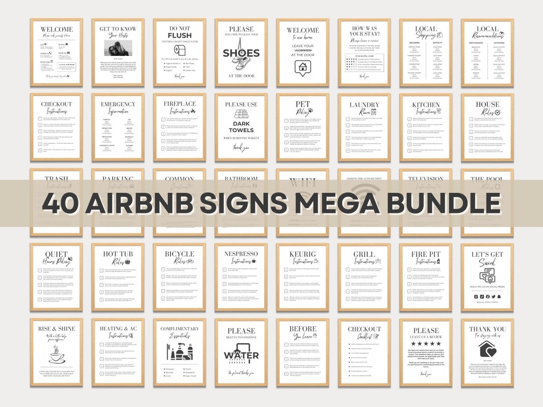 Airbnb Sign Bundle Template Airbnb Signage Signs for Rental Home Wifi ...