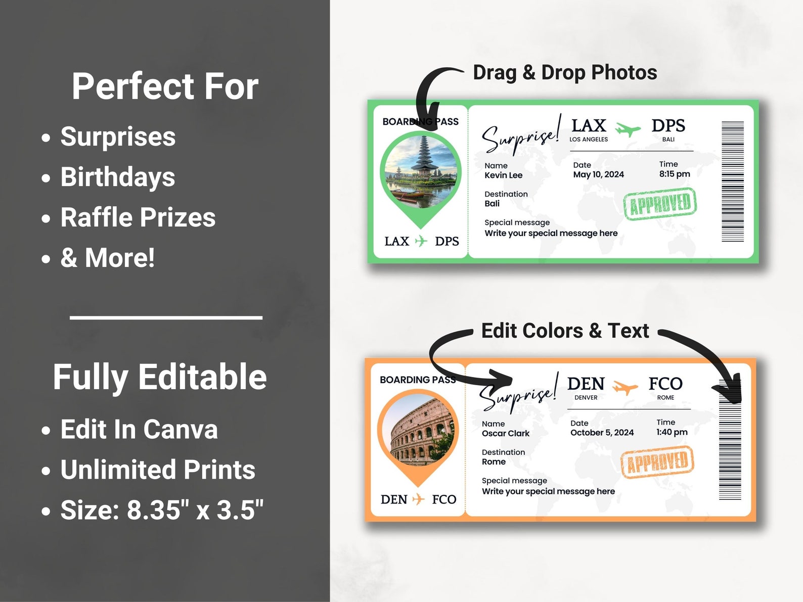 Editable Boarding Pass Template, Printable Airline Ticket, Plane ...