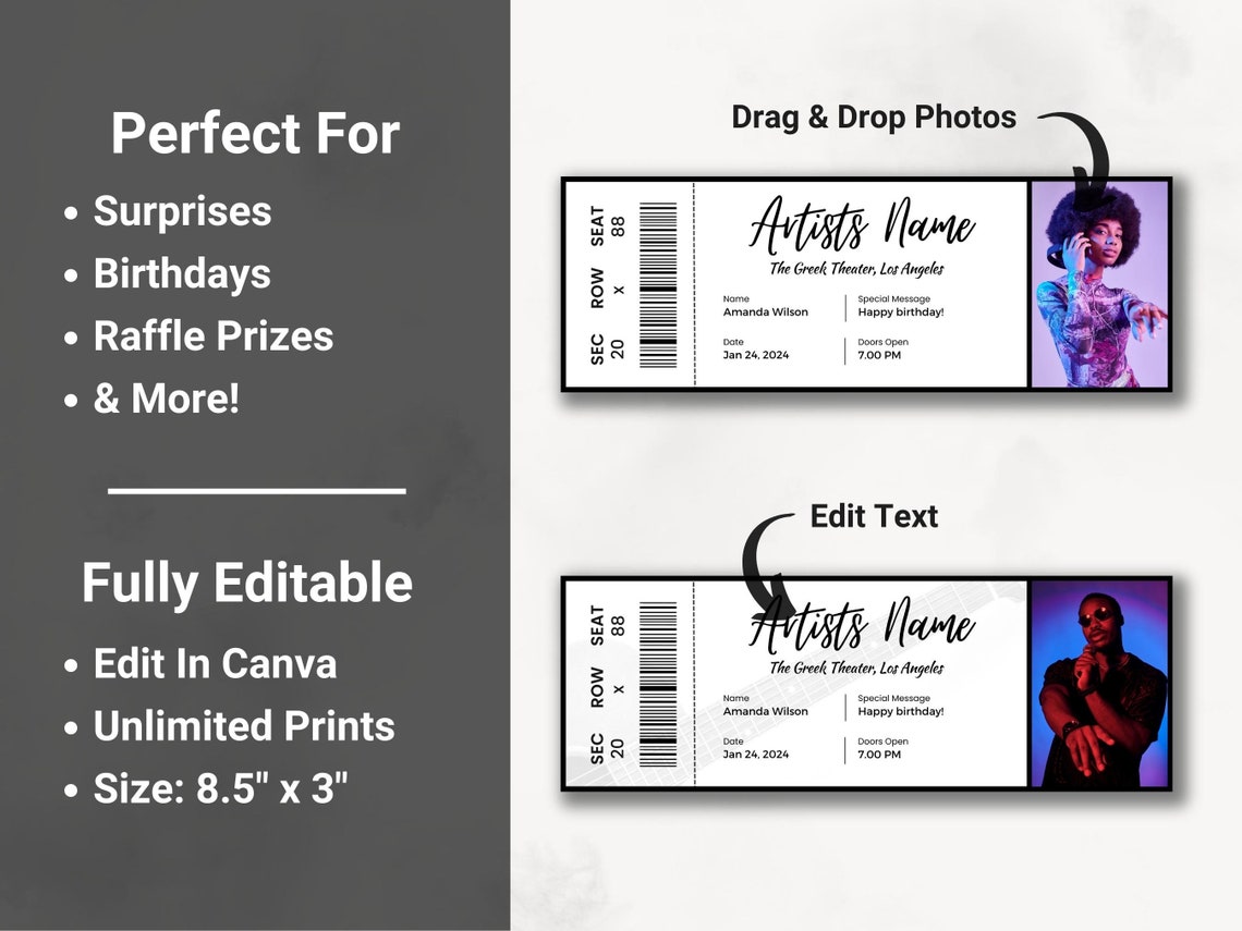 Editable Concert Ticket Template DIY Event Ticket Custom - Etsy