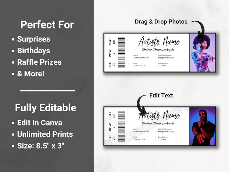 Editable Concert Ticket Template DIY Event Ticket Custom - Etsy