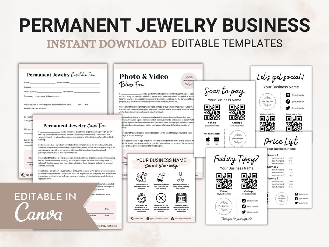 Permanent Jewelry Consent Forms, Waiver Permanent Jewelry, Client Form ...