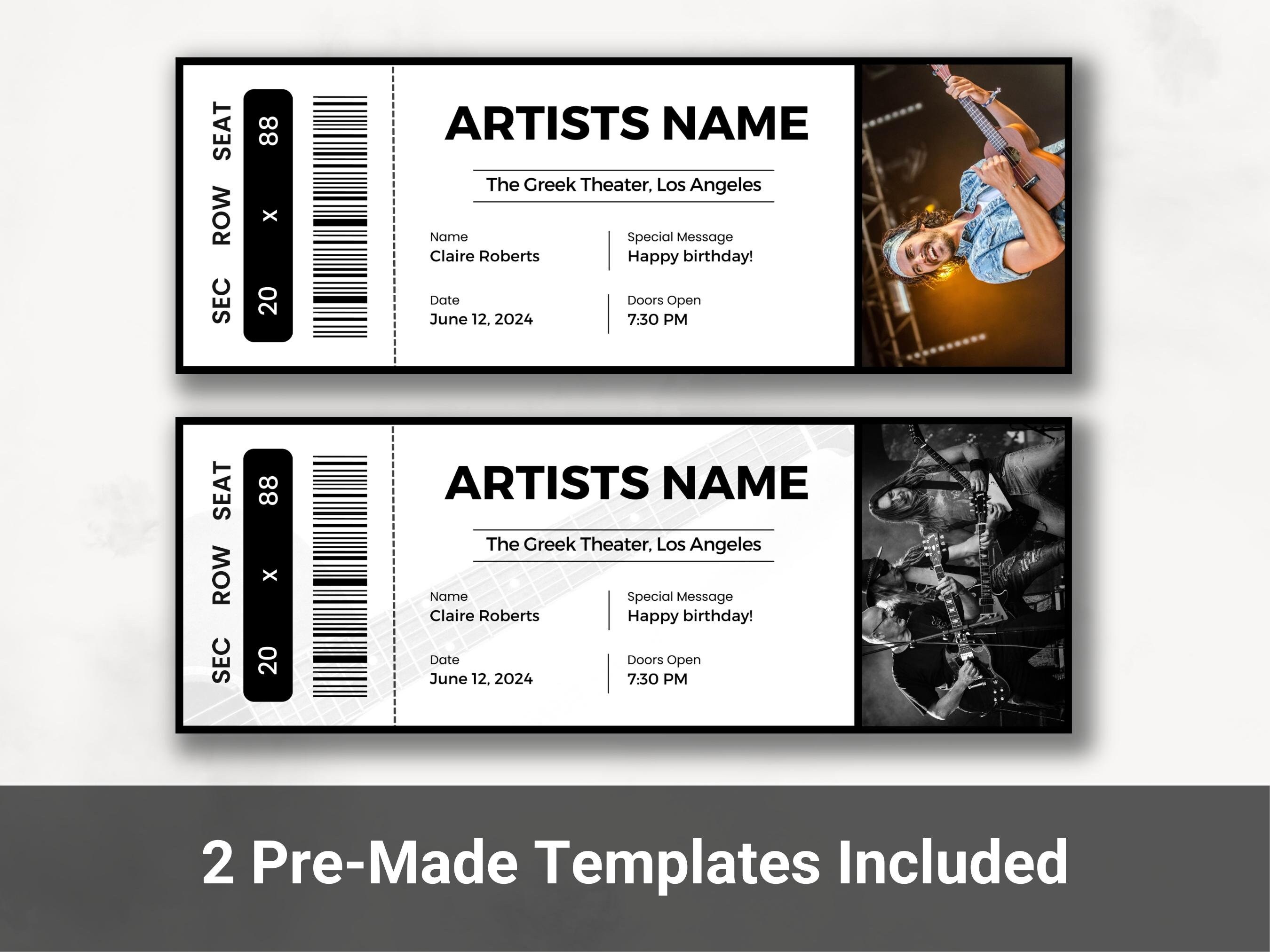 Editable Concert Ticket Template DIY Event Ticket Custom - Etsy