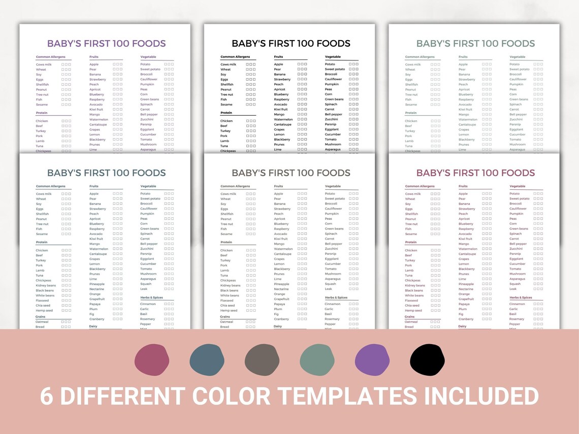 Baby Food Tracker Printable, Baby's First Food Checklist, Solids ...
