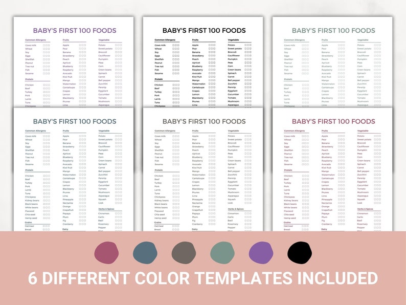 Baby Food Tracker Printable, Baby's First Food Checklist, Solids ...