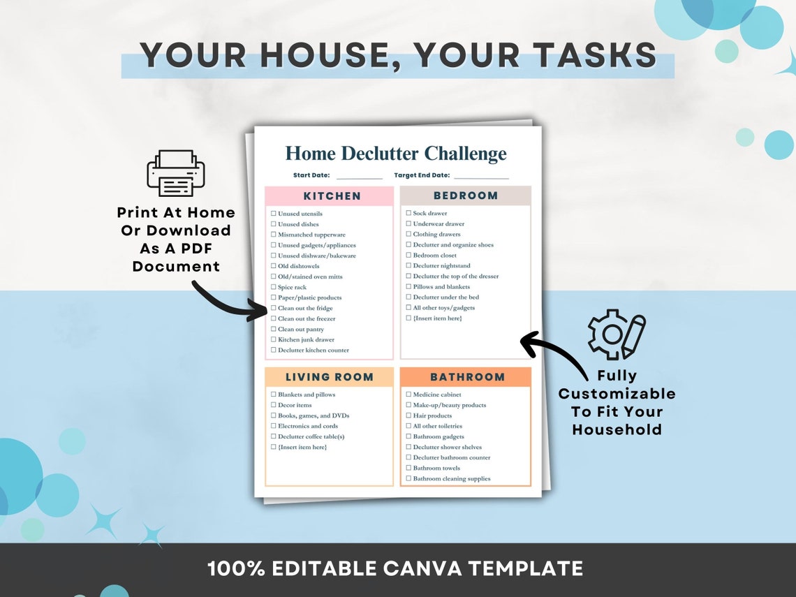 Declutter Checklist Template, Editable Cleaning Schedule, Declutter ...