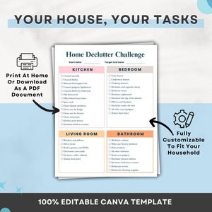 Declutter Checklist Template Editable Cleaning Schedule Declutter Challenge Home Cleaning ...