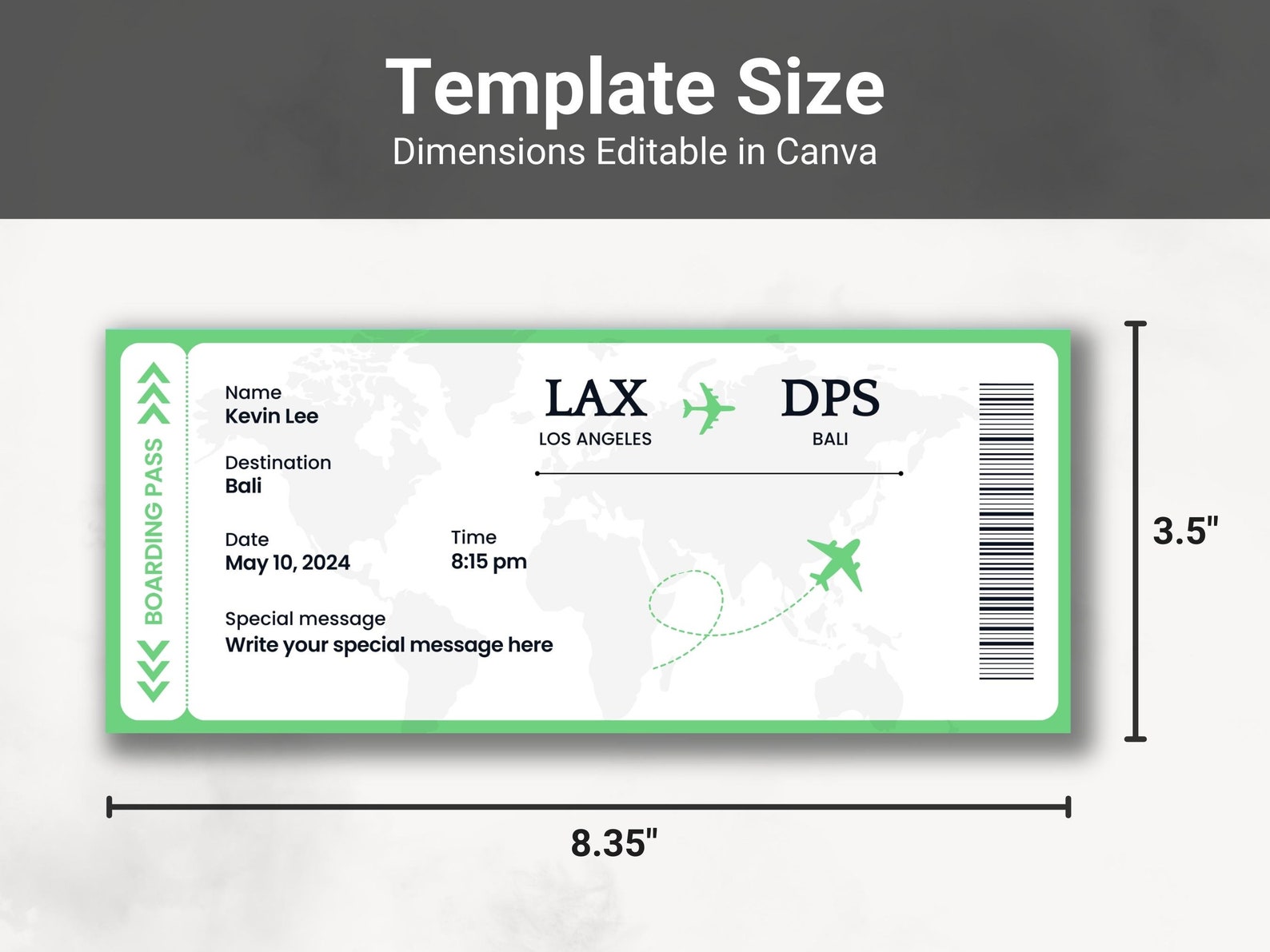 Editable Boarding Pass Template, Printable Airline Ticket, Plane ...