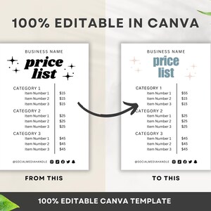 Printable Price List, Small Business Payment Sign List, Editable Price ...