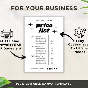 Printable Price List, Small Business Payment Sign List, Editable Price ...